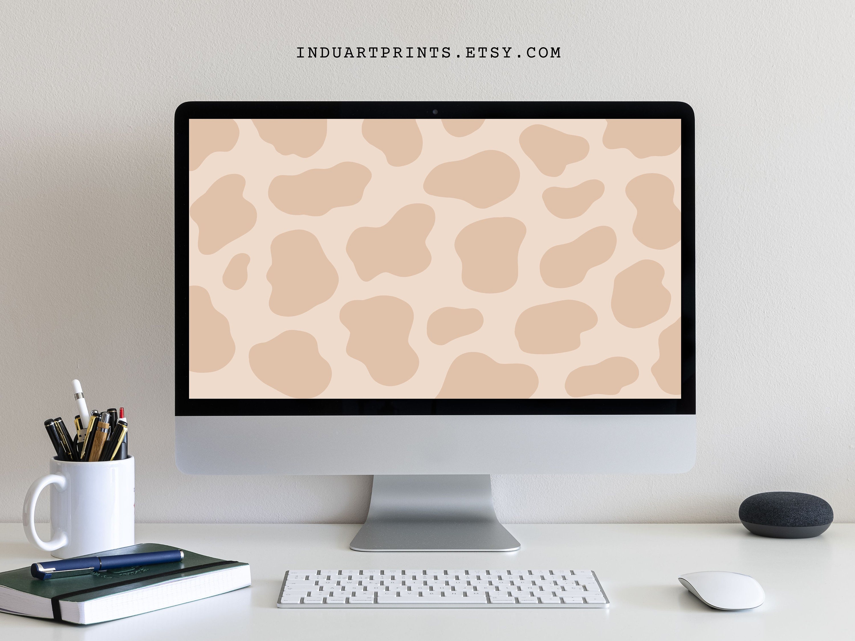 Neutral Cow Print Desktop Wallpaper, Boho Aesthetic Abstract Background ...