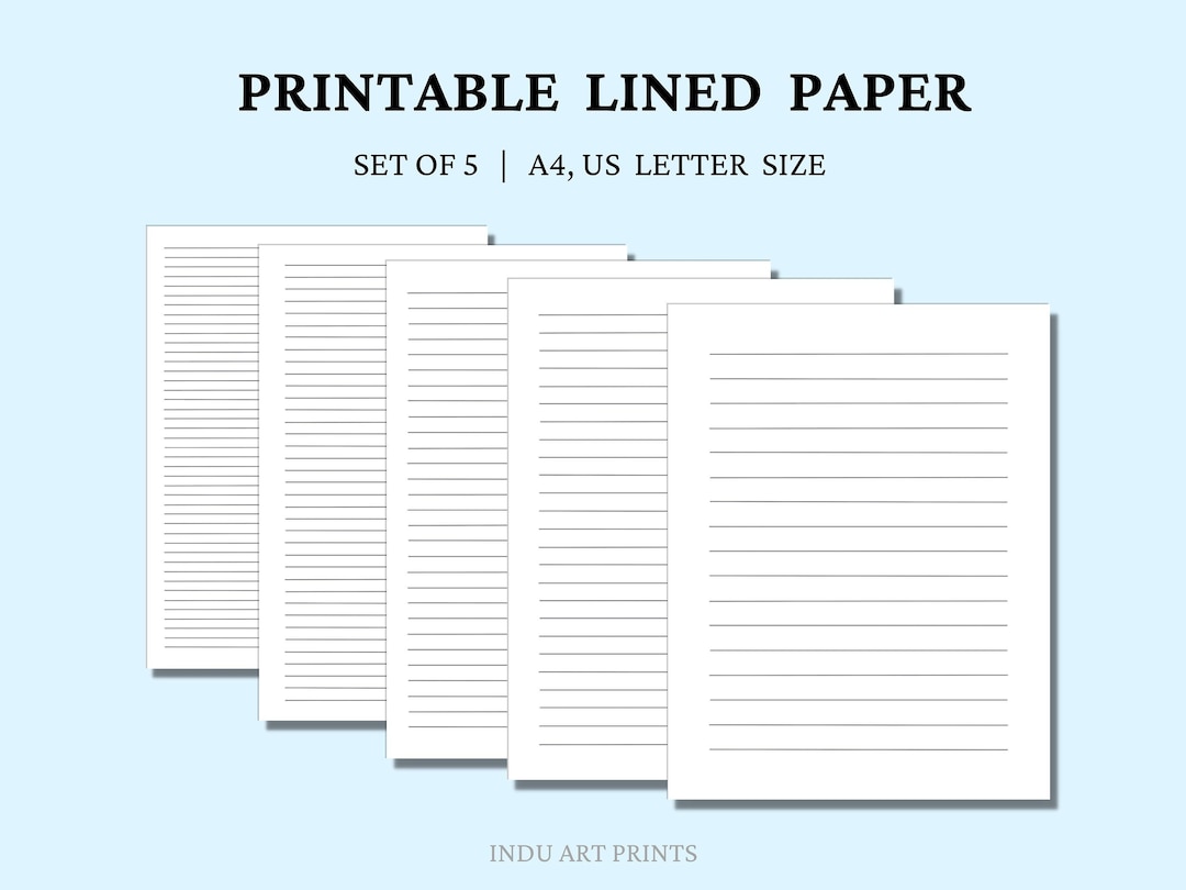 Printable Lined Paper PDF, Set of 5, Notes Writing Papers, Lined Sheets ...