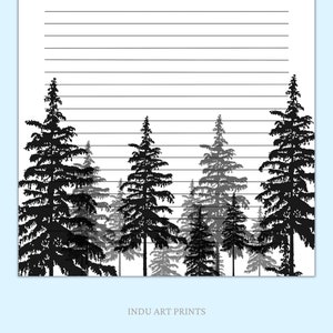 Pine Trees Printable Stationery Paper, Forest Nature Letter Writing ...