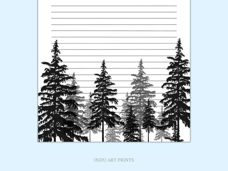Pine Trees Printable Stationery Paper, Forest Nature Letter Writing ...