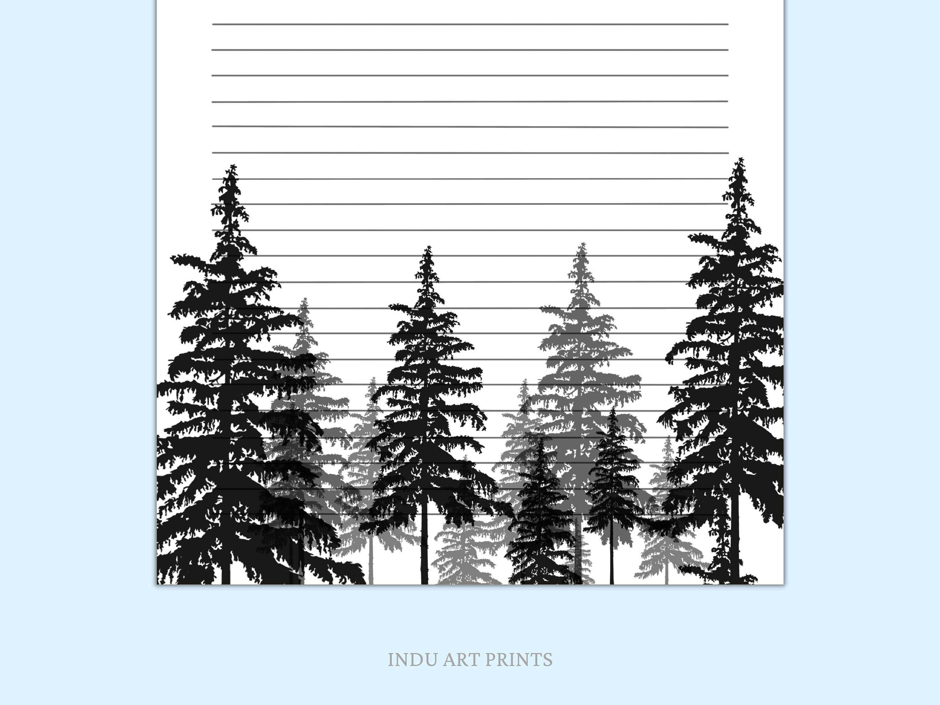 Pine Trees Printable Stationery Paper, Forest Nature Letter Writing ...