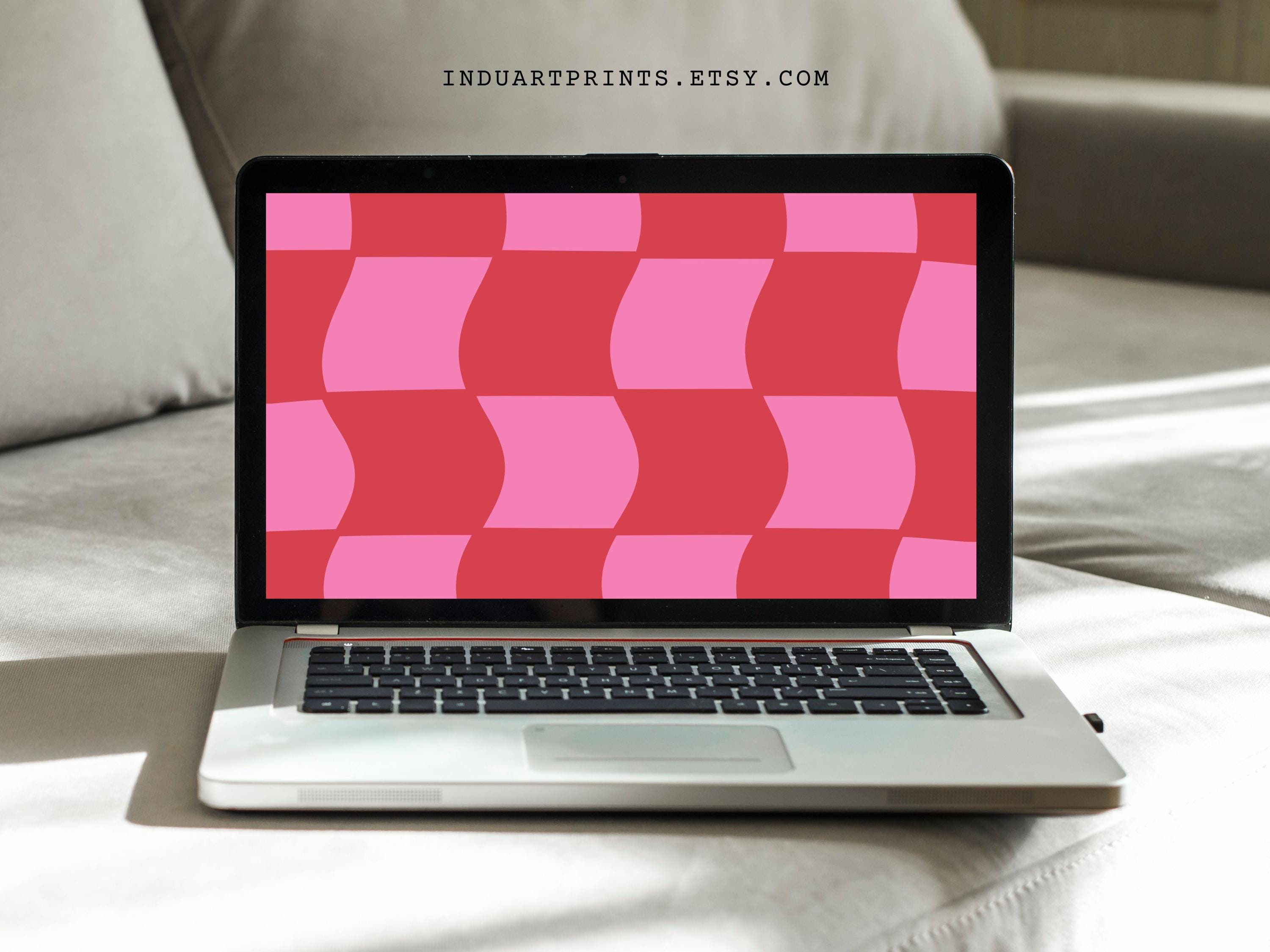 Checkered Laptop Wallpaper, Geometric Pattern Background, Abstract Square Grid, Bright Red and ...