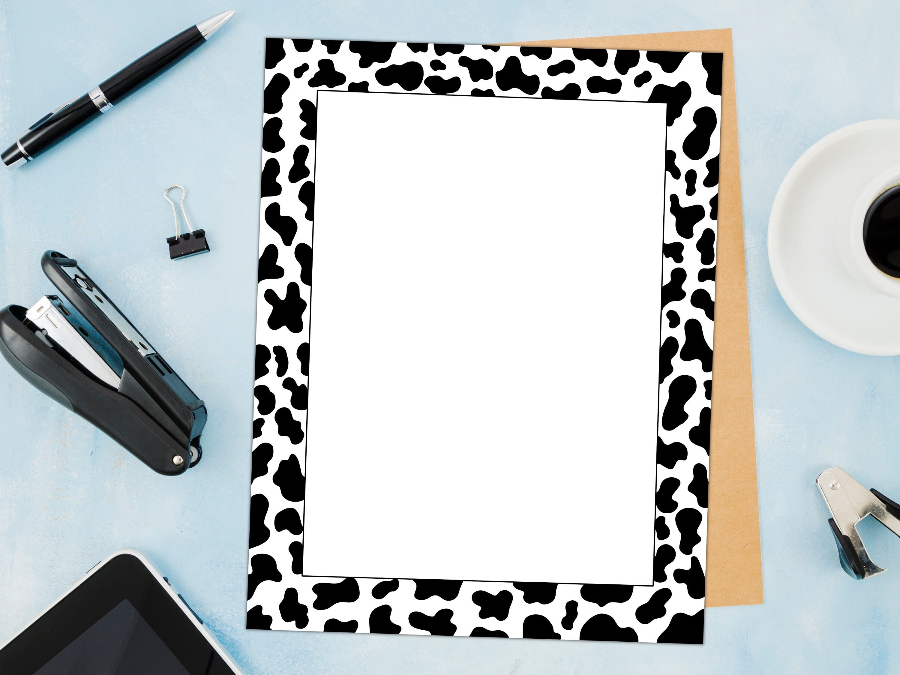 Black and White Cow Print Stationery Paper, Letter Writing Printable ...