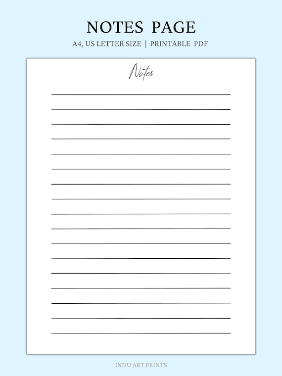 Minimalist Lined Notes Page Printable Note Template Journal - Etsy