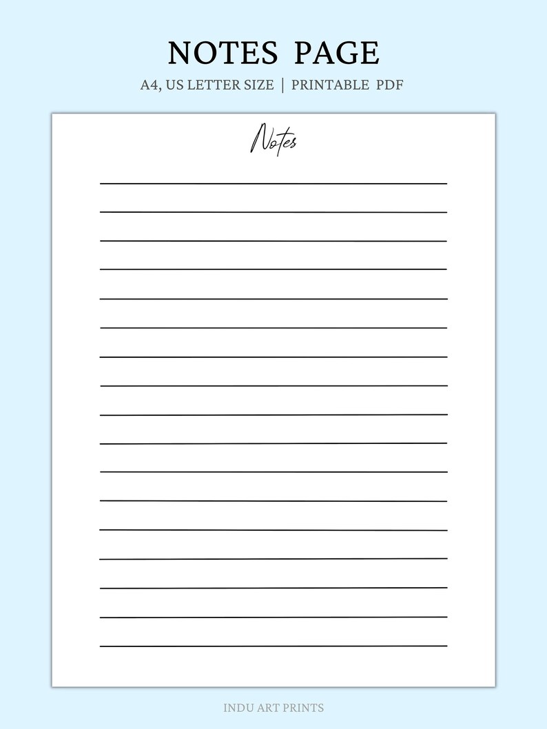 Minimalist Lined Notes Page Printable, Note Template, Journal Writing ...