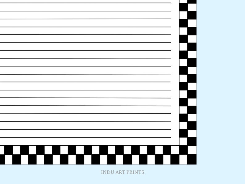 Checkered Pattern Letter Writing Paper, Stationery Printable, Black and ...