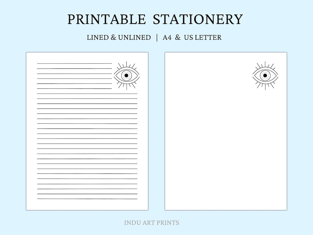 Evil Eye Printable Writing Paper, Letter Writing Stationery, Minimalist ...