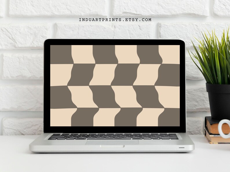 Checkered Laptop Wallpaper, Neutral MacBook Background, Modern ...