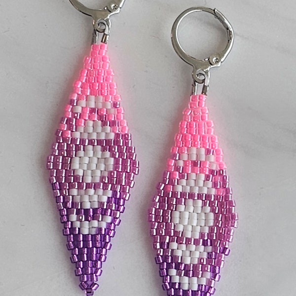 Gradient Rainbow Rhombus Handmade Brick Stitch Miyuki Seed Bead Earring ...