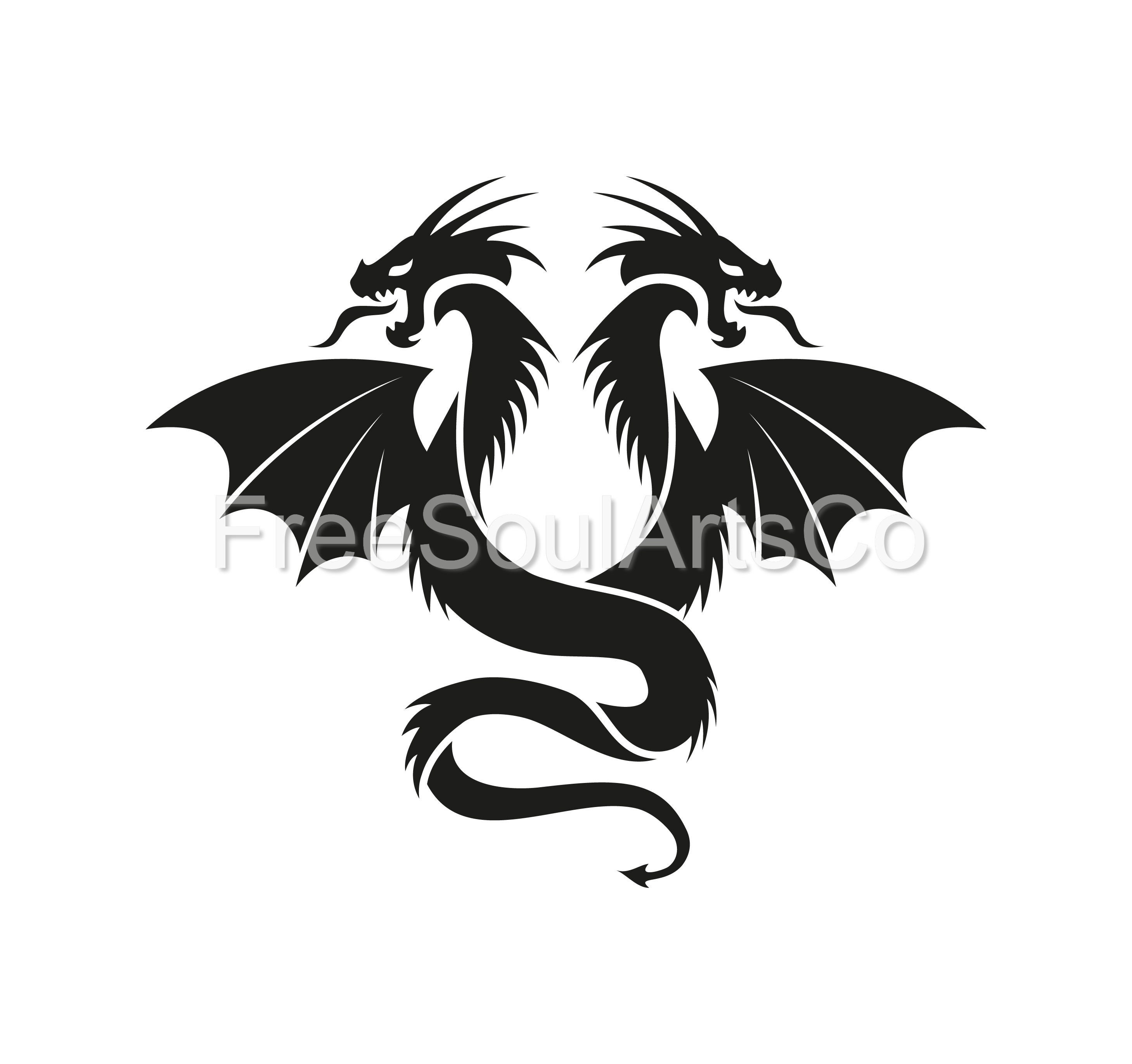 Dragon Svg. Dragon Clipart. Two Headed Fire Breathing Dragon - Etsy
