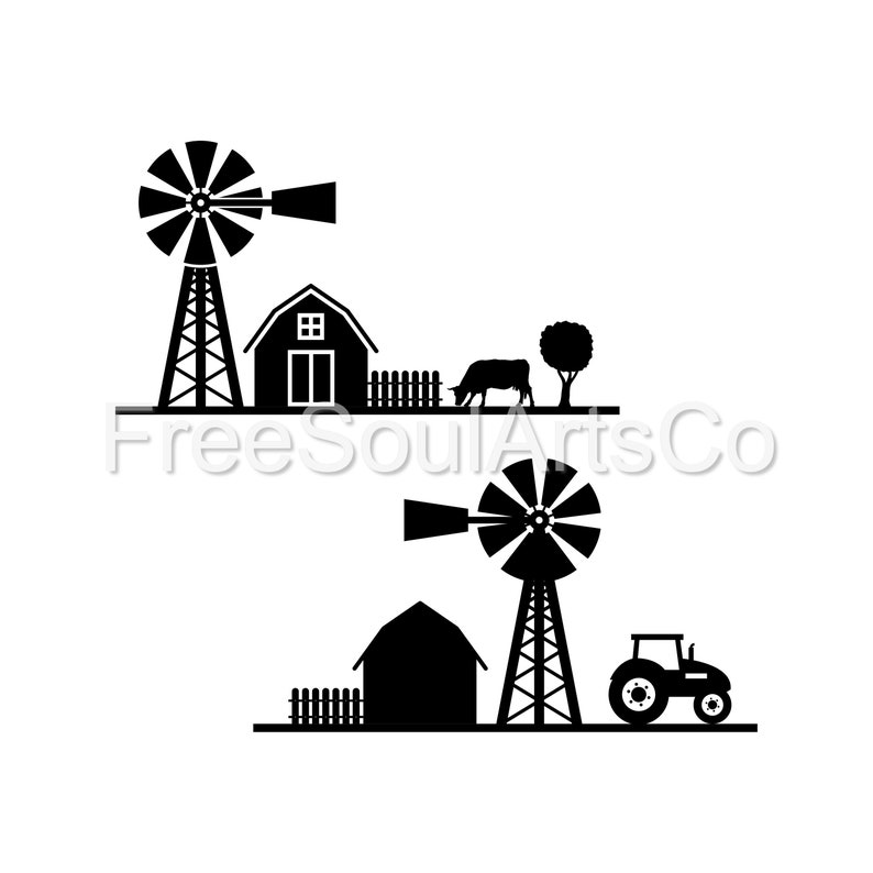 Ferme Svg. Scène de ferme svg. Ferme svg. Moulin à vent Svg. Vie à la ...