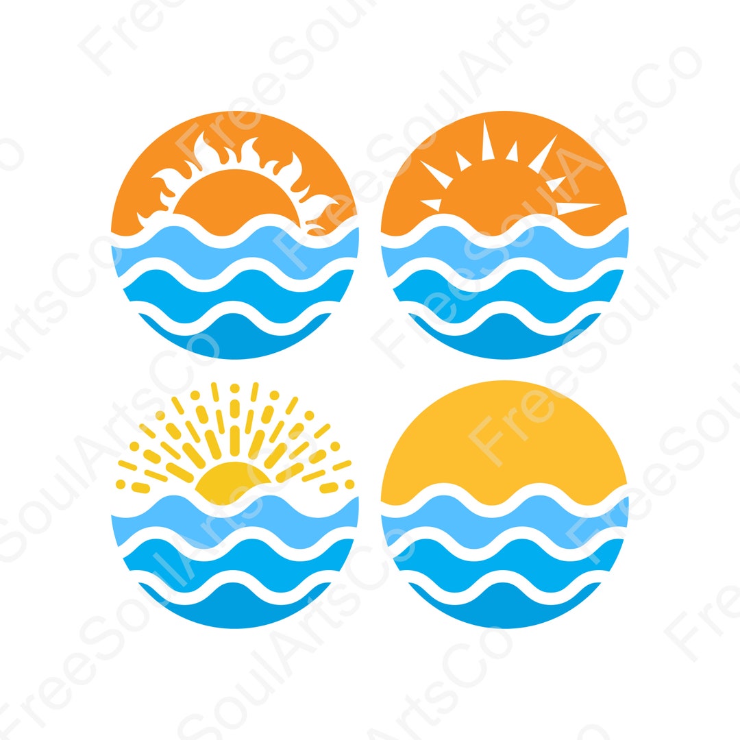 Sea and Sun Svg. Sea Waves Svg. Ocean Waves Svg. Sun Svg Bundle. Sunset ...