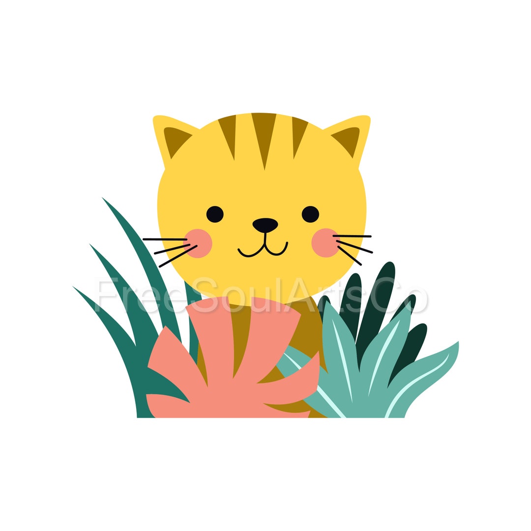 Cat Svg. Cute Kitty Cat Tiger Svg. Cat Plant Grass Flowers Svg. Floral ...