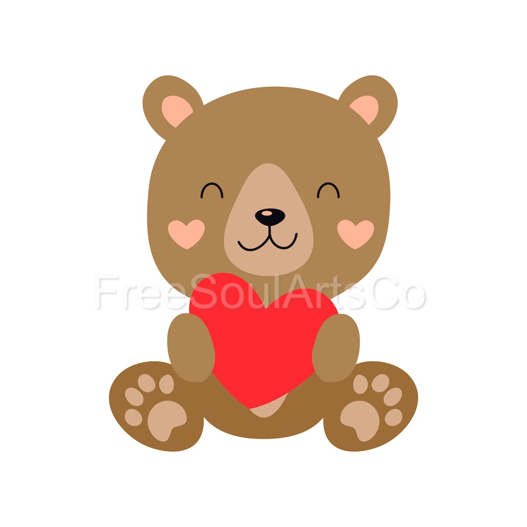 Cute Valentine Bear Svg. Teddy Bear With Red Heart Svg. Valentines Day ...