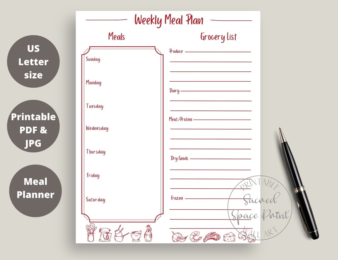 Weekly Meal Planner Printable, Shopping, Grocery, Meal Planning ...