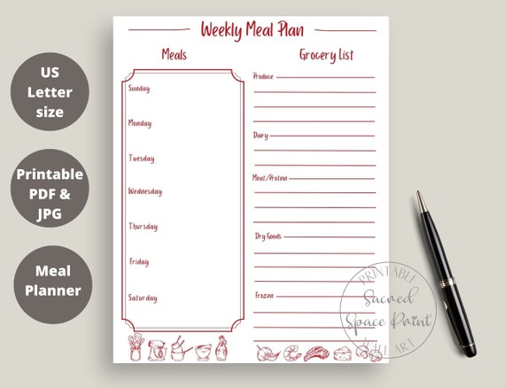 Weekly Meal Planner Printable Shopping Grocery Meal - Etsy