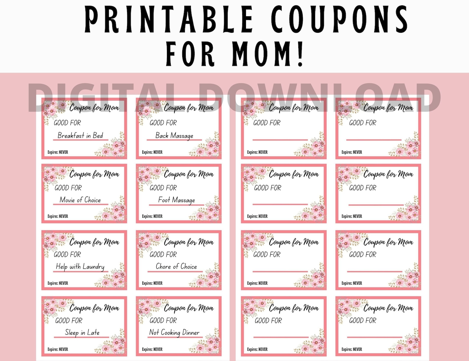 Mother's Day Printable Coupons, Coupons for Mom, Gift for Her, Mother's ...