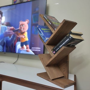 Desktop Mini Bookcase Solid Wood Tree Bookshelf Decorative Small ...