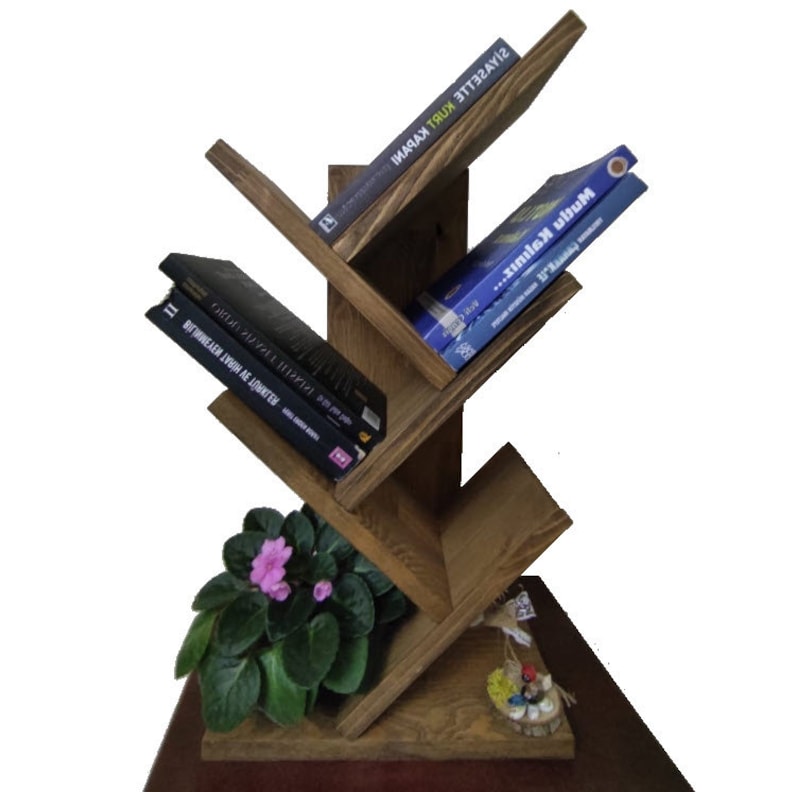 Desktop Mini Bookcase Solid Wood Tree Bookshelf Decorative Small ...