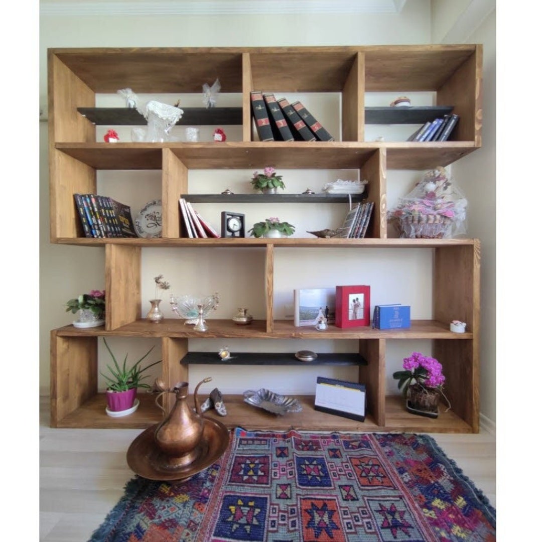 Large Solid Wood Bookshelf - Massive Wooden Decorative Bookcase - Big ...