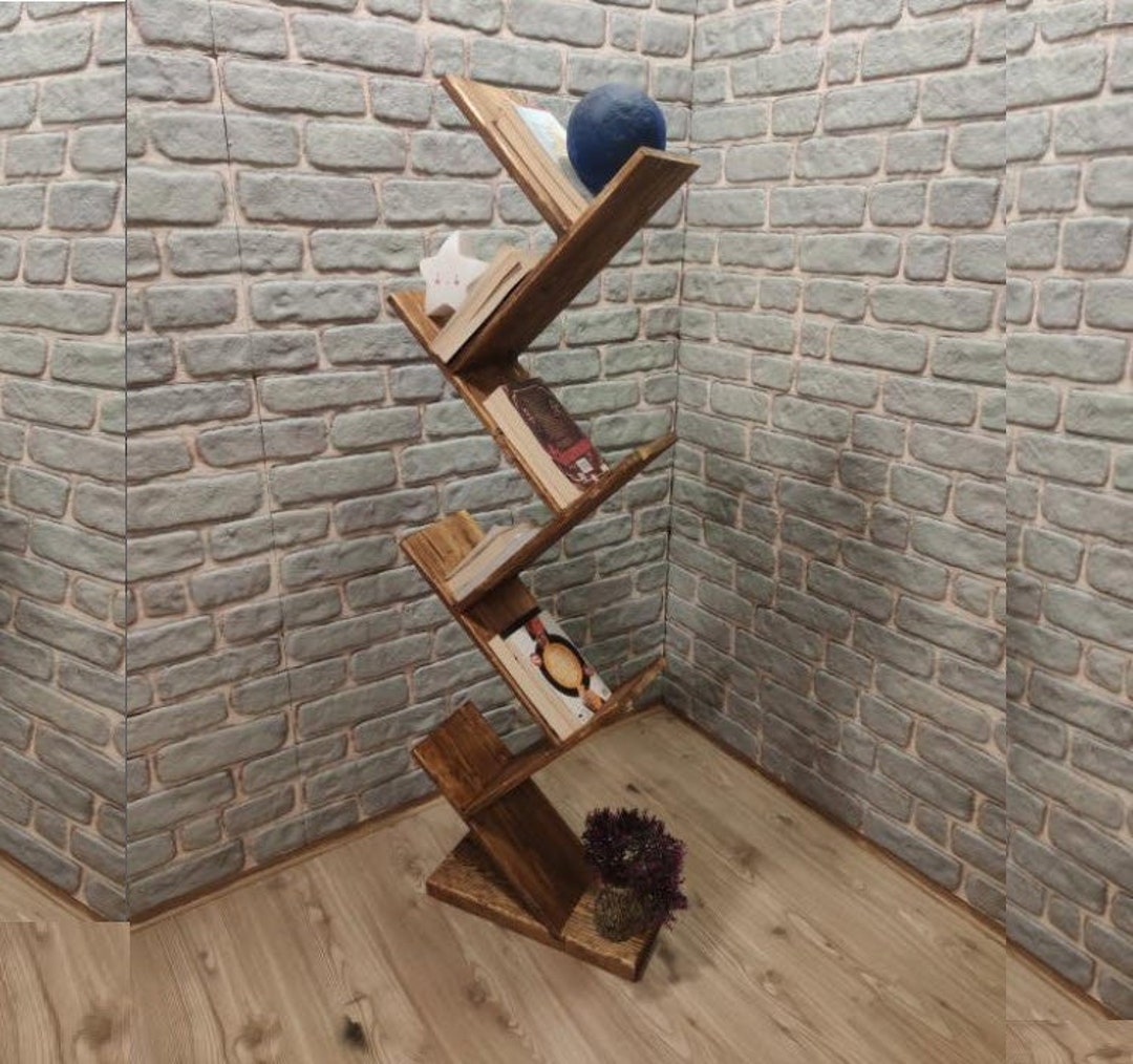 Unique Wooden Bookshelf - Rustic Tree Bookcase - Decorative Solid Wood ...