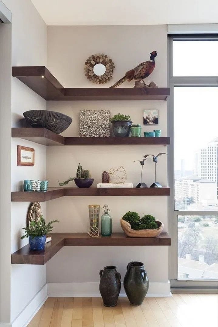 Customizable Floating Corner Rack Personalized Wooden Wall Mounted Shelf Solid Wood Wall Rack Design Corner Shelving Units Etsy