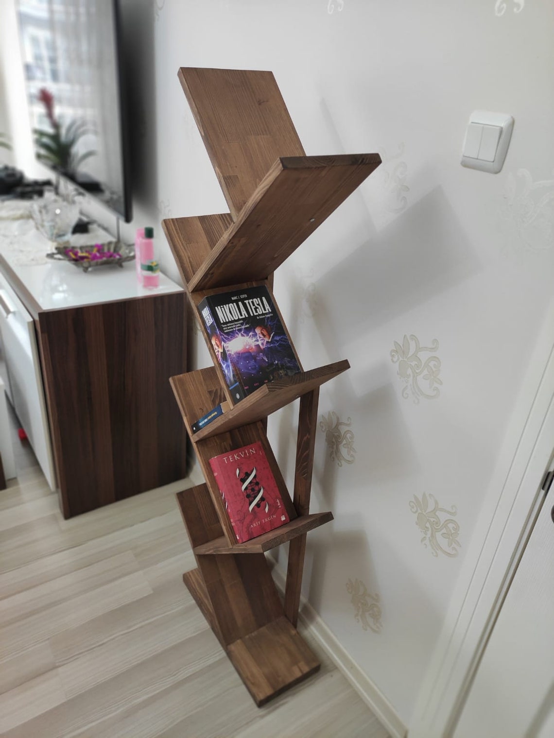 Unique Wooden Bookshelf Rustic Tree Bookcase Decorative - Etsy