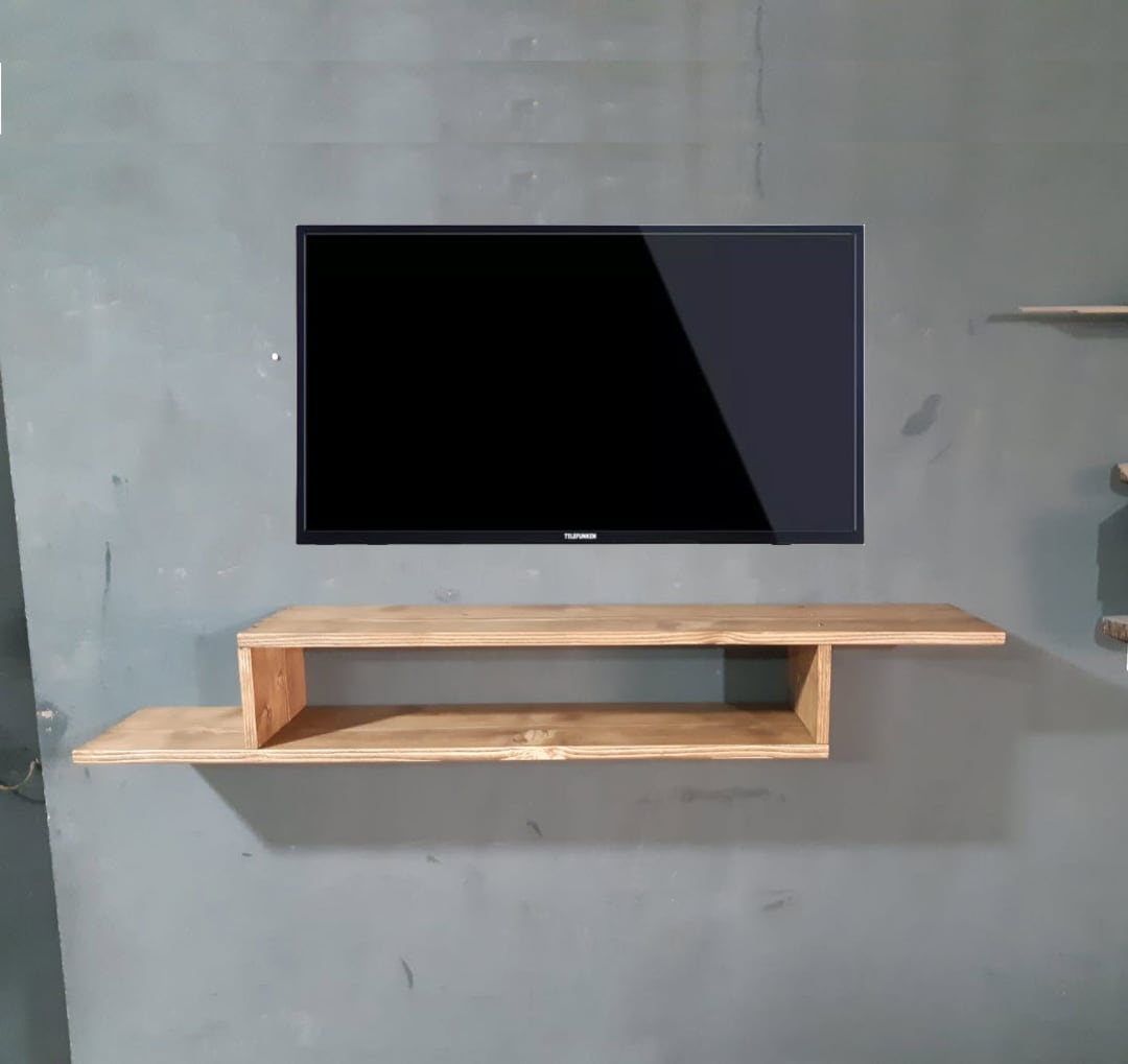 Rustic Solid Wood Floating TV Stand - Wall Mounted Media Console - Etsy
