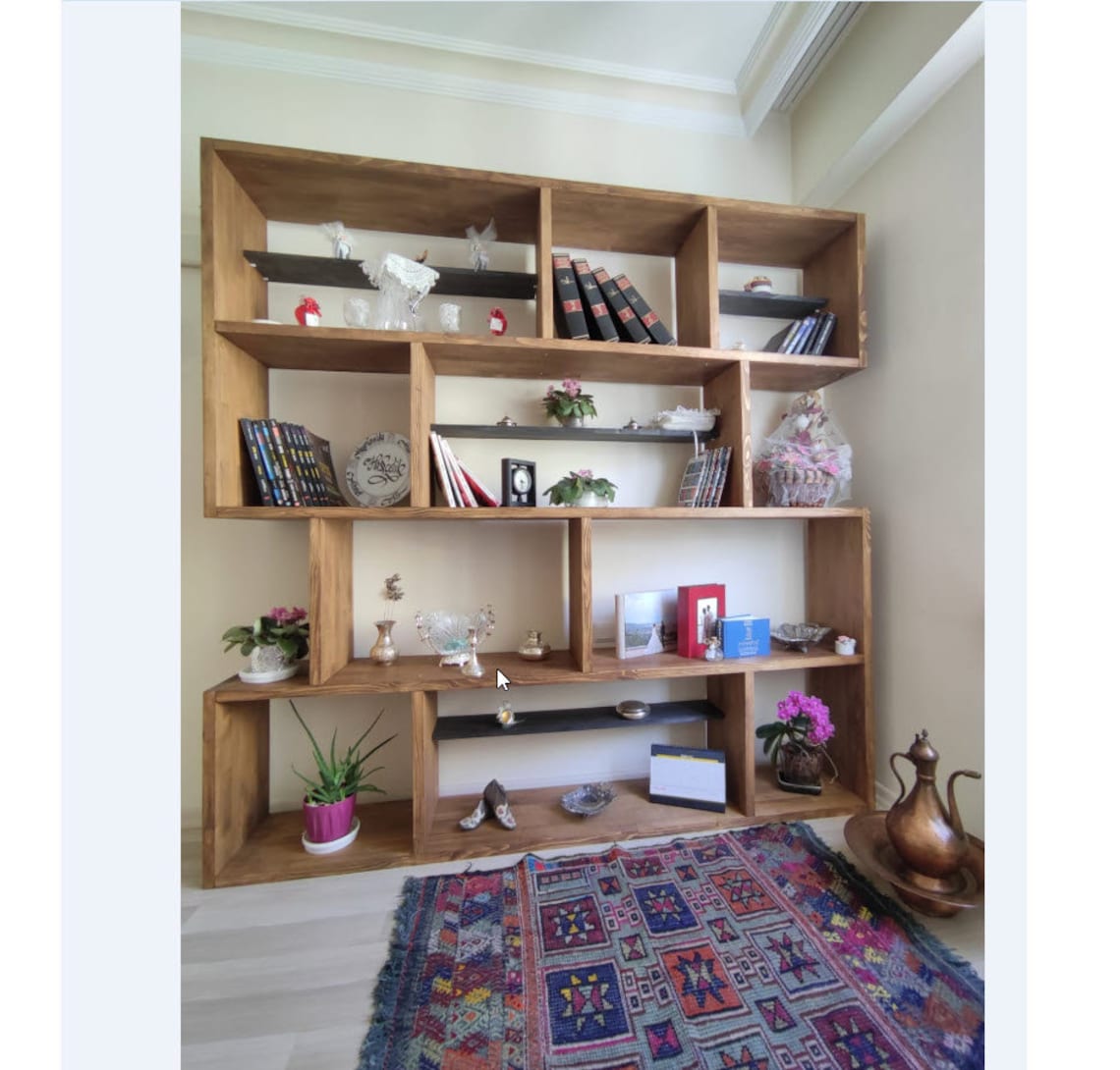 Large Solid Wood Bookshelf Massive Wooden Decorative | Etsy