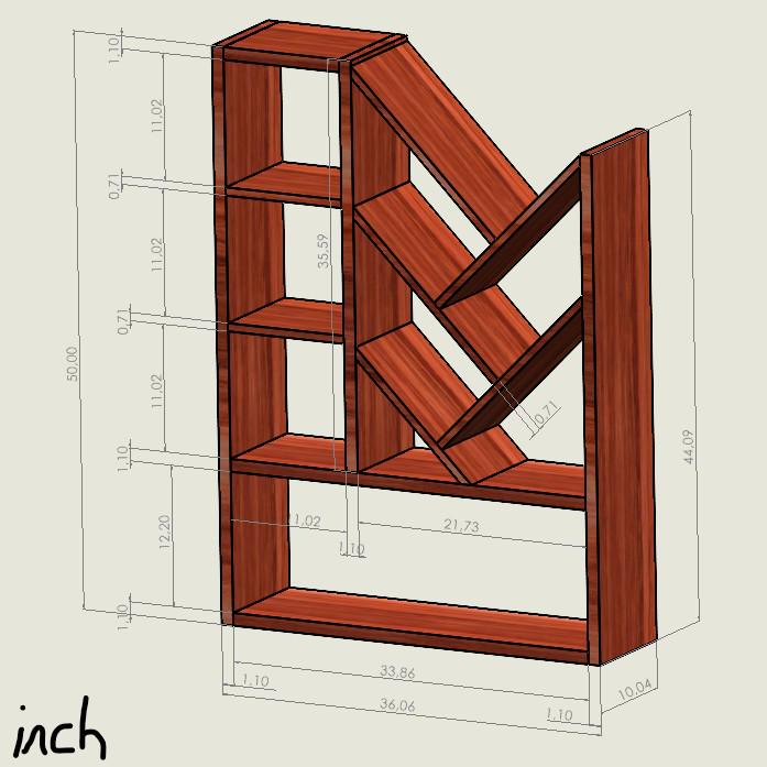 Modern Asymmetrical Wooden Bookshelf, Open Bookcase With Diagonal ...