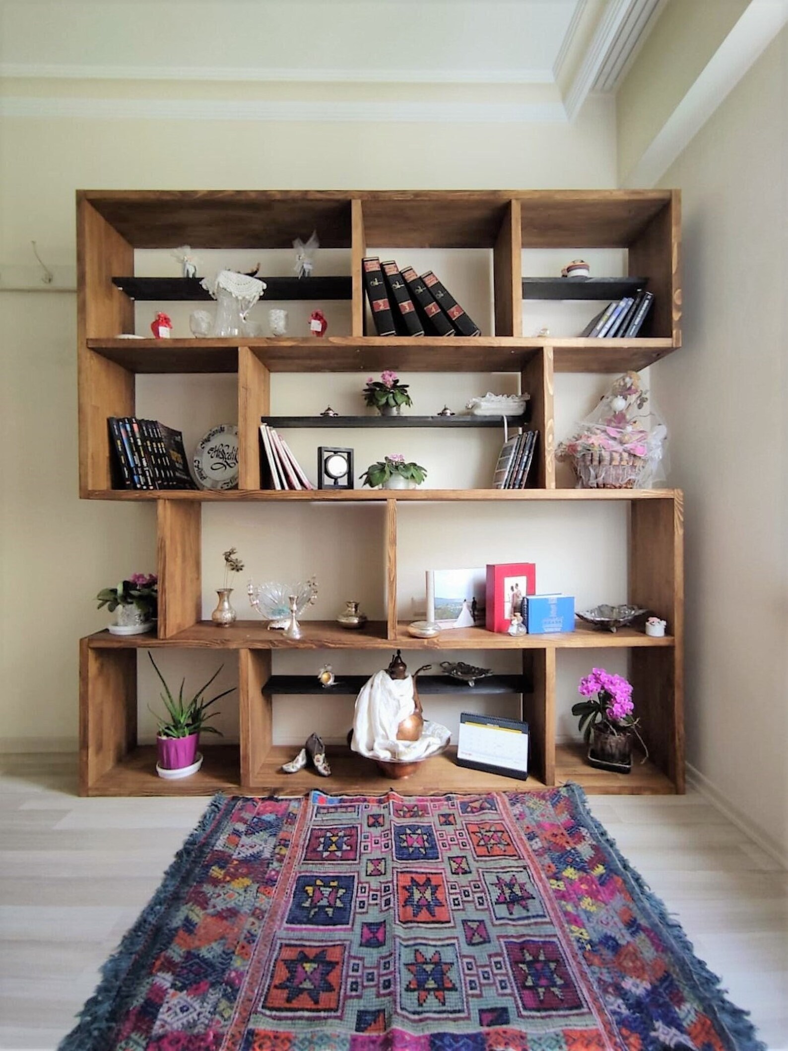 Large Solid Wood Bookshelf Massive Wooden Decorative | Etsy