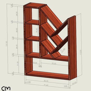 Modern Asymmetrical Wooden Bookshelf, Open Bookcase With Diagonal ...