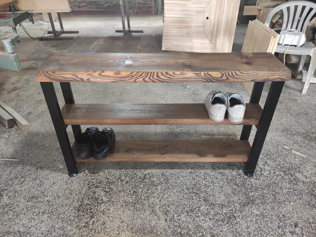 Solid Wood Console Table: Rustic Hallway TV Stand & Shoe Rack - Etsy