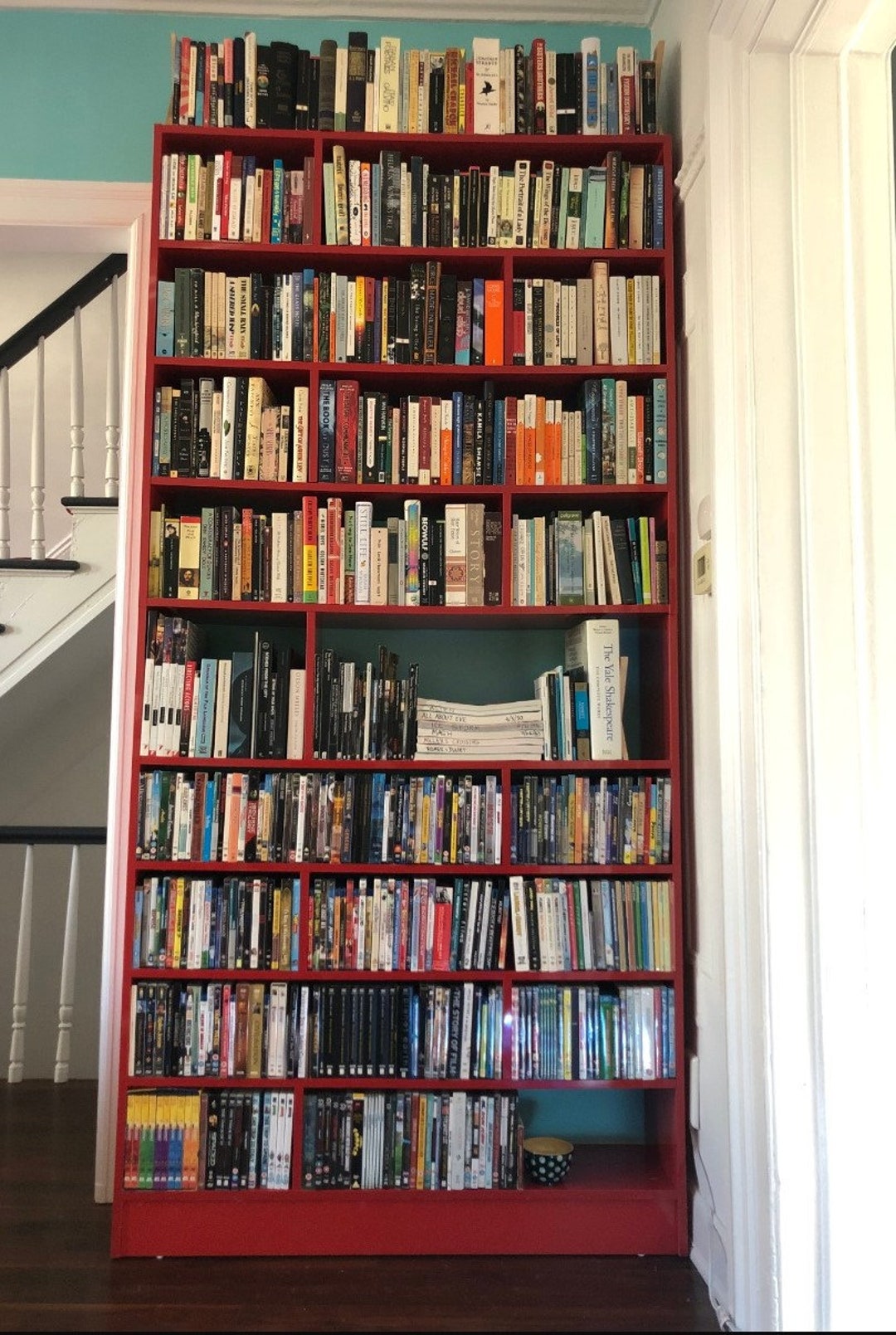 Design Red Bookcase - Customizable Wooden Library - Decorative Large ...