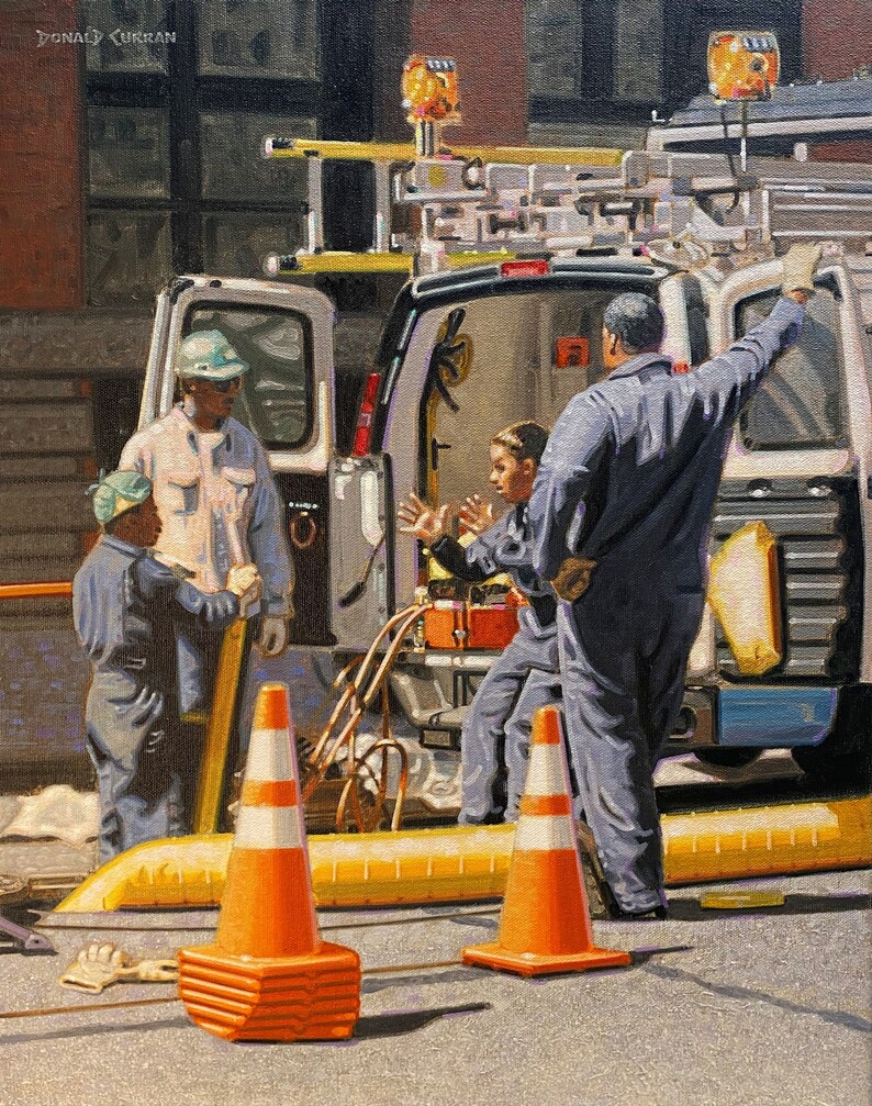 City Street Scene, Original Oil on Canvas, 20x16 Inches, People ...