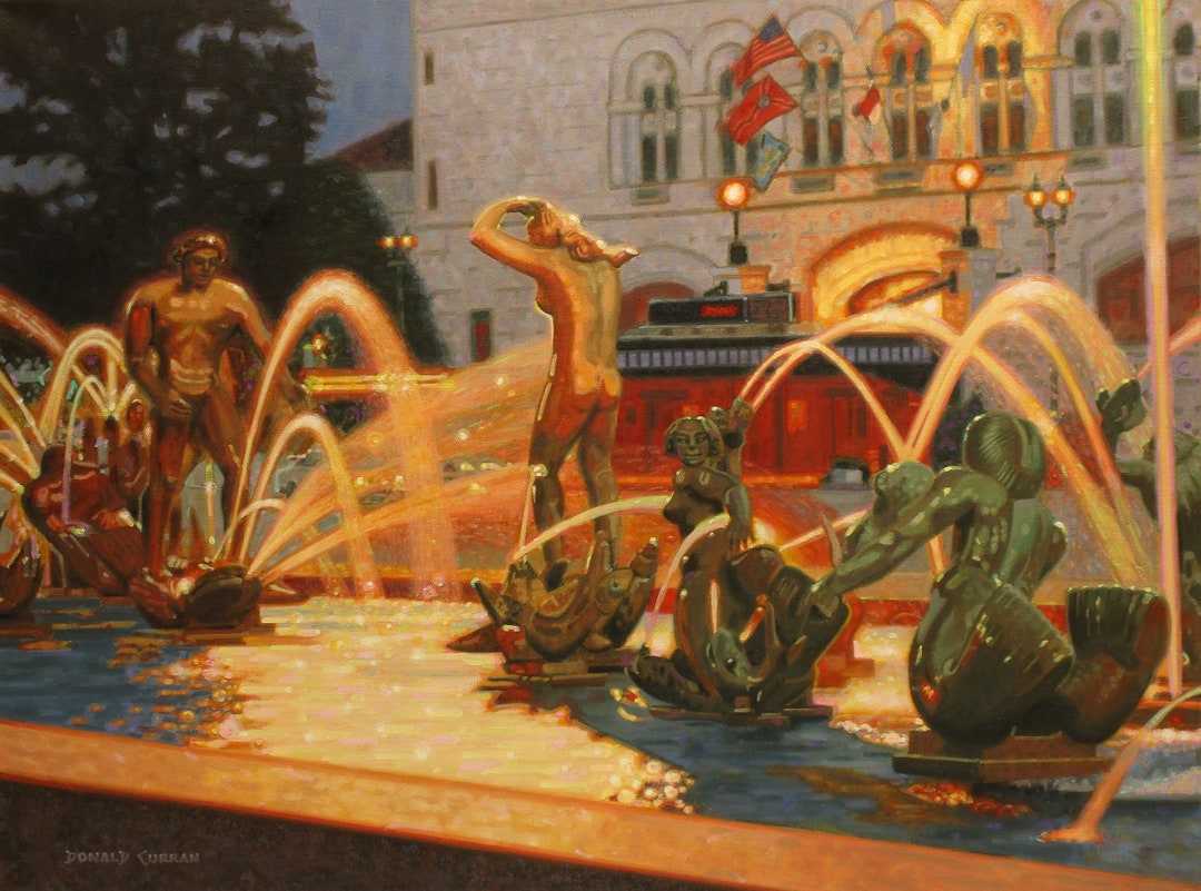 Saint Louis Fountain, Original Oil on Canvas, 18x24 Inches, Missouri ...