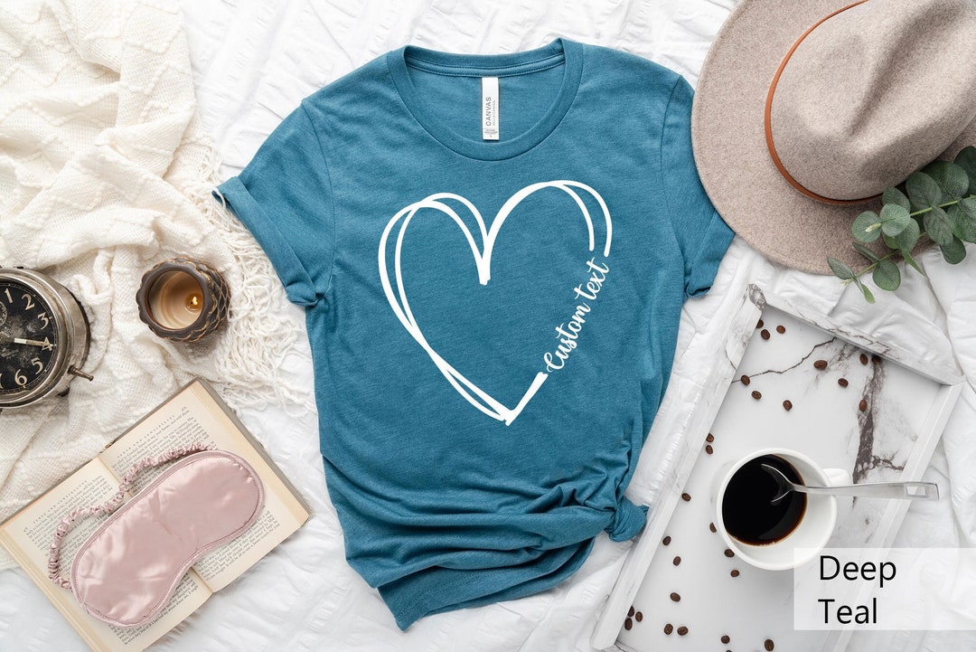 Custom Text Heart Line Shirt, Love Shirt, Double Heart Shirt, Your Name ...