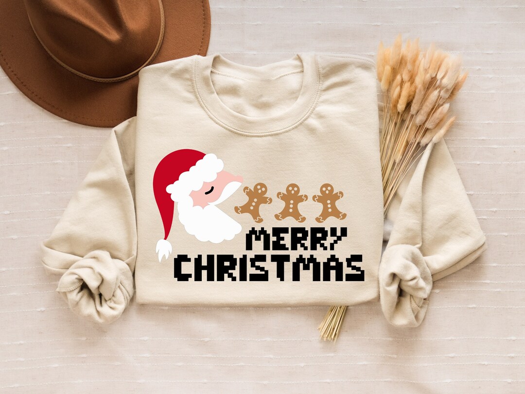 Pac Man Merry Christmas Shirt Gingerbread Sweatshirt Santa - Etsy