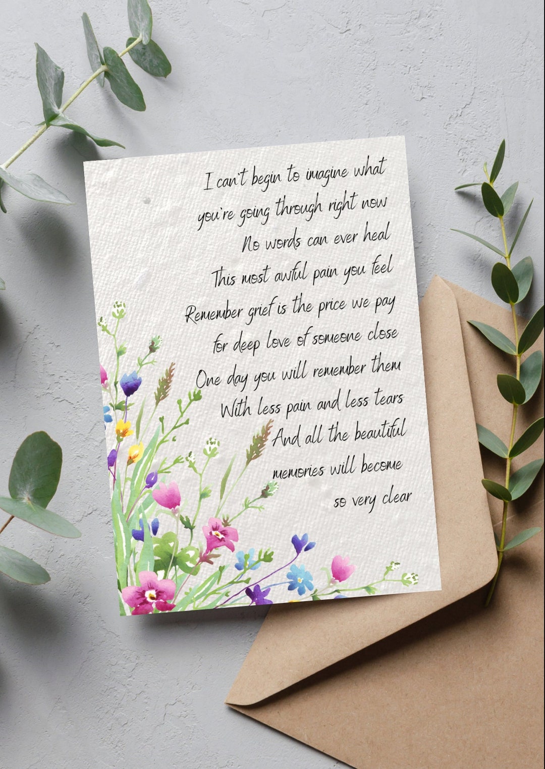 Sympathy Card Poem and Memory Keepsake Gift, Plantable Wildflower Seed ...