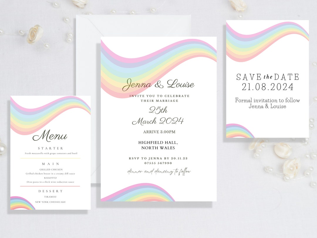 LGBTQ Gay Wedding Invitations, RSVP Cards, Menu Choice Cards, Gay ...