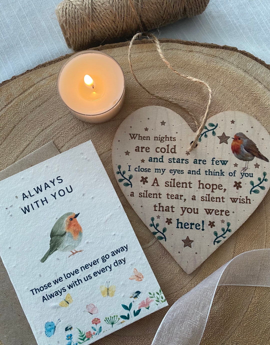 Robin Sympathy Wooden Hanging Heart and Handmade Plantable - Etsy