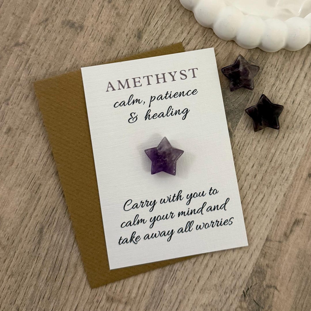Amethyst Crystal Star on Poem Card | Token Gift | Keepsake | Worry ...