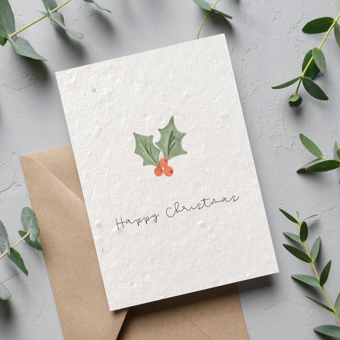 Christmas Holly Wildflower Plantable Seeded Card, Christmas Cards, Pack ...
