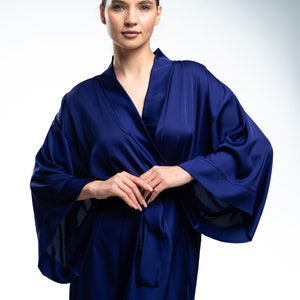 Black Lace Silk Robe Elegant Bridesmaid Gift Women's Kimono Lingerie ...