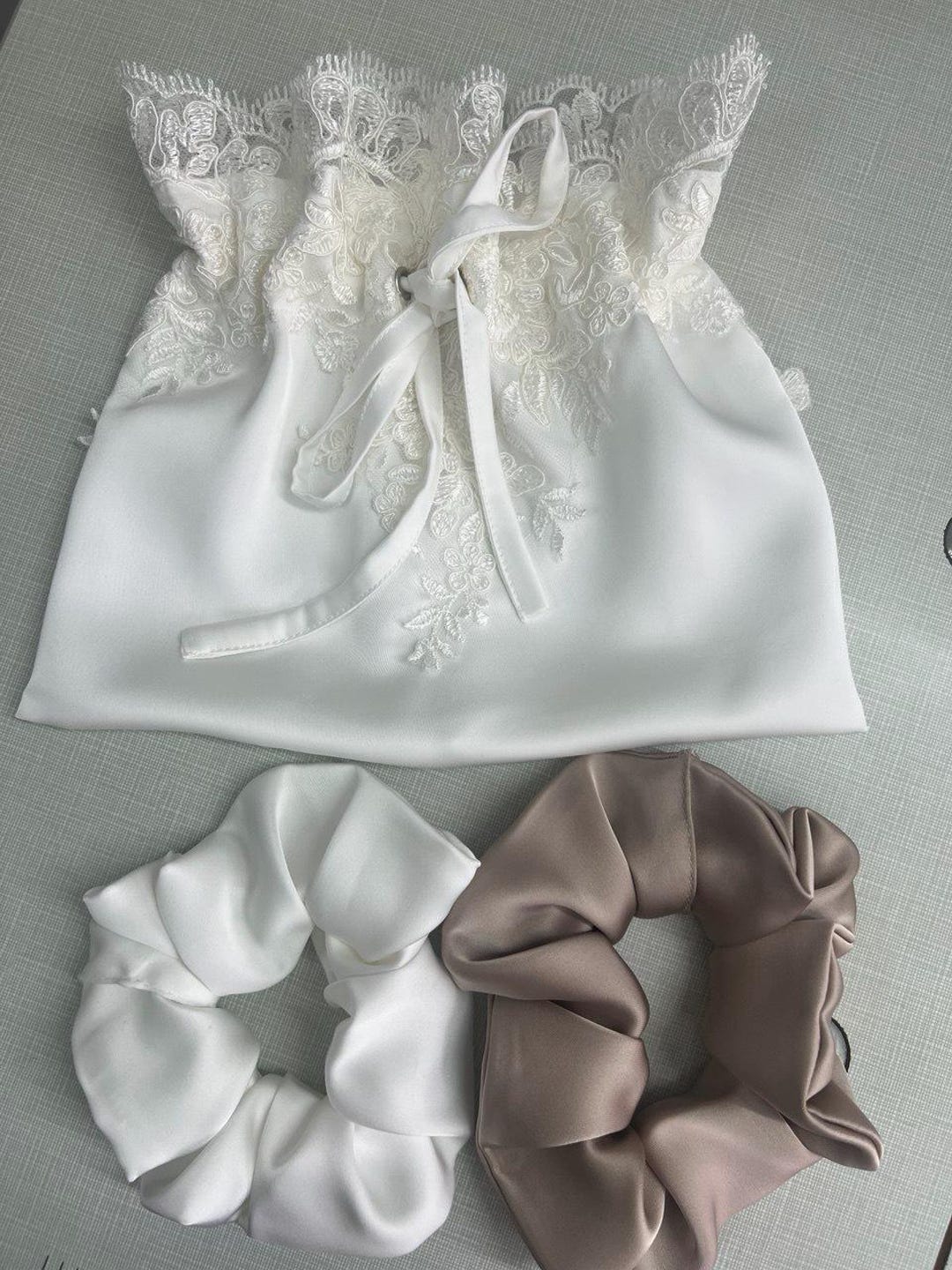 Luxury Bridal Gift Set – Silk Pouch With Lace + Hair Ties – Bridesmaid ...