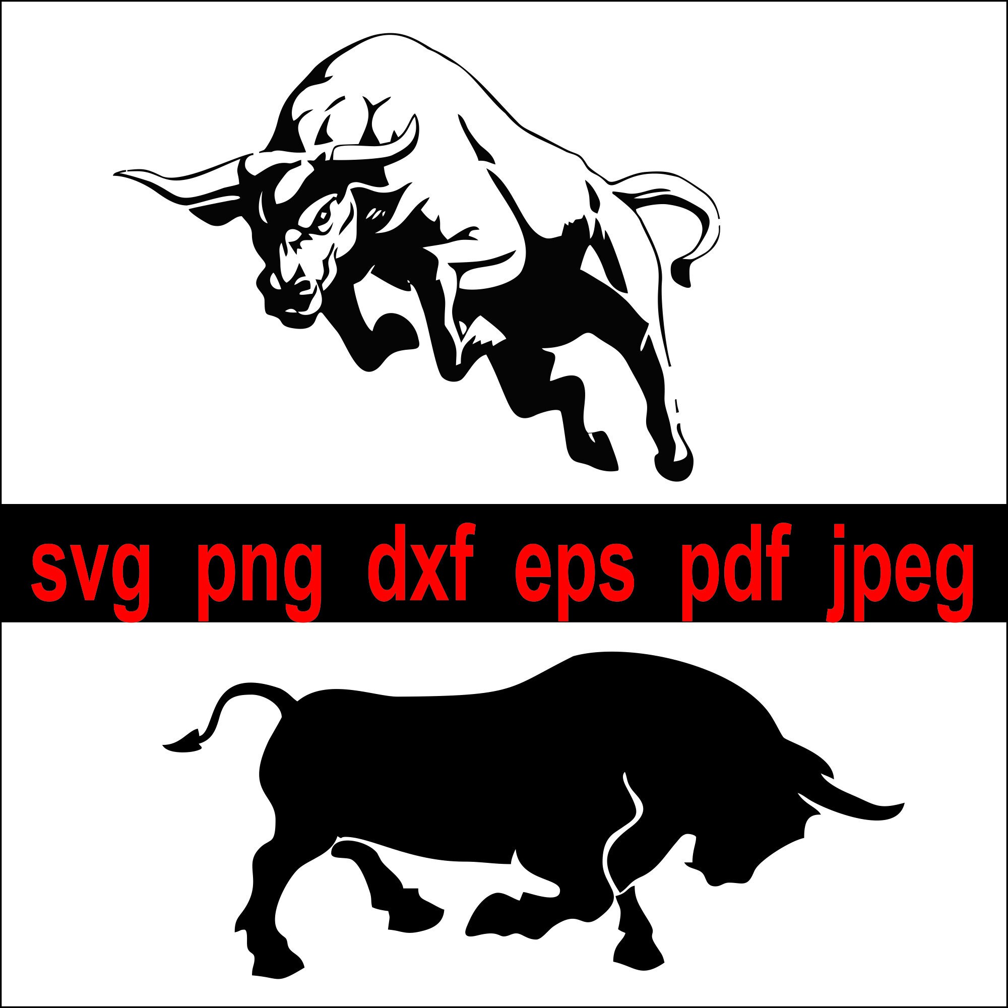Bull Svg File, Digital File for Printing on T-shirts, DXF, PNG, Vector ...