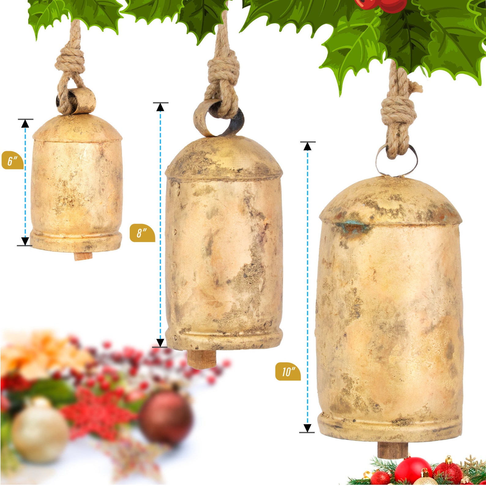 Rustic Cow Bell Christmas Ornament Set: Shabby Chic Holiday Decor - Etsy