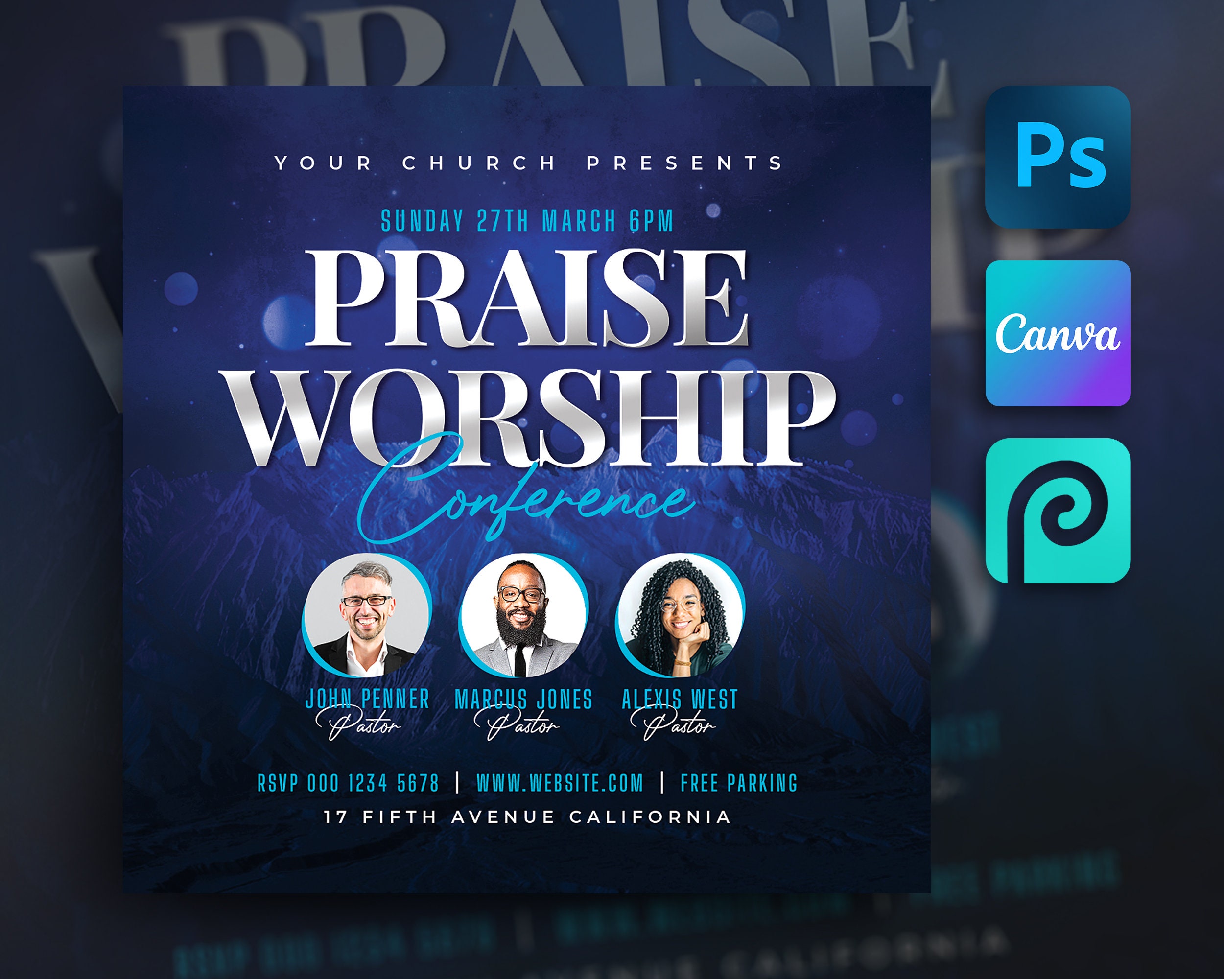 Church Flyer Template for Canva & Photoshop. DIY Church - Etsy