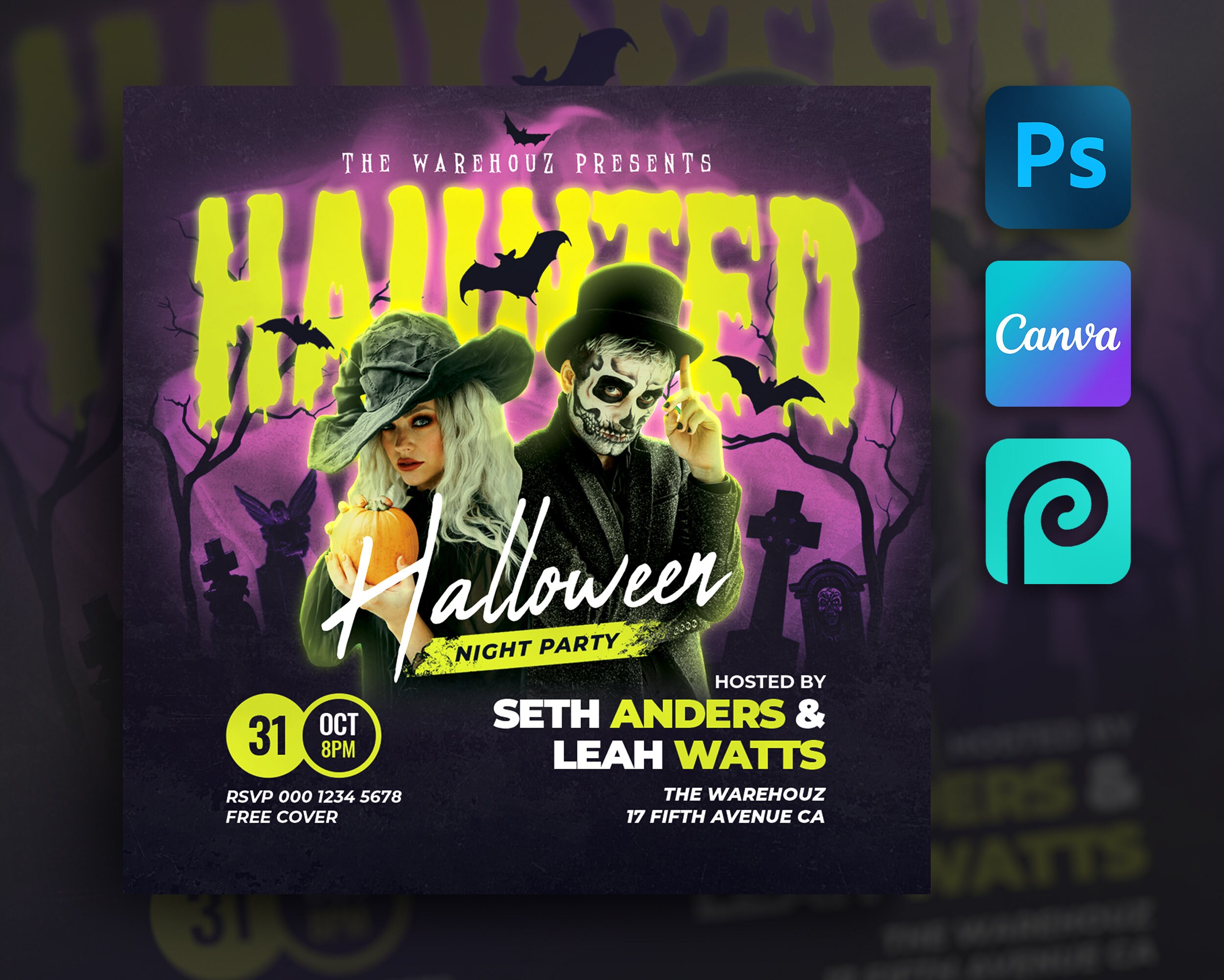 Halloween Flyer Template for Canva Photoshop. DIY Scary Event - Etsy