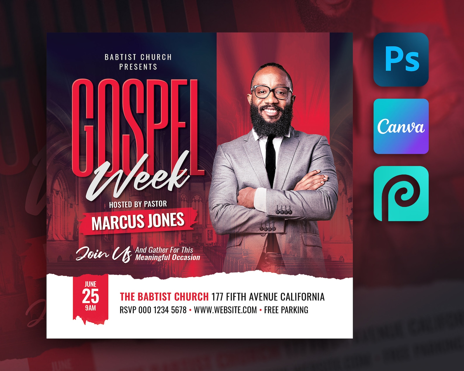 Church Flyer Template for Canva, Photoshop, Photopea. DIY Church ...